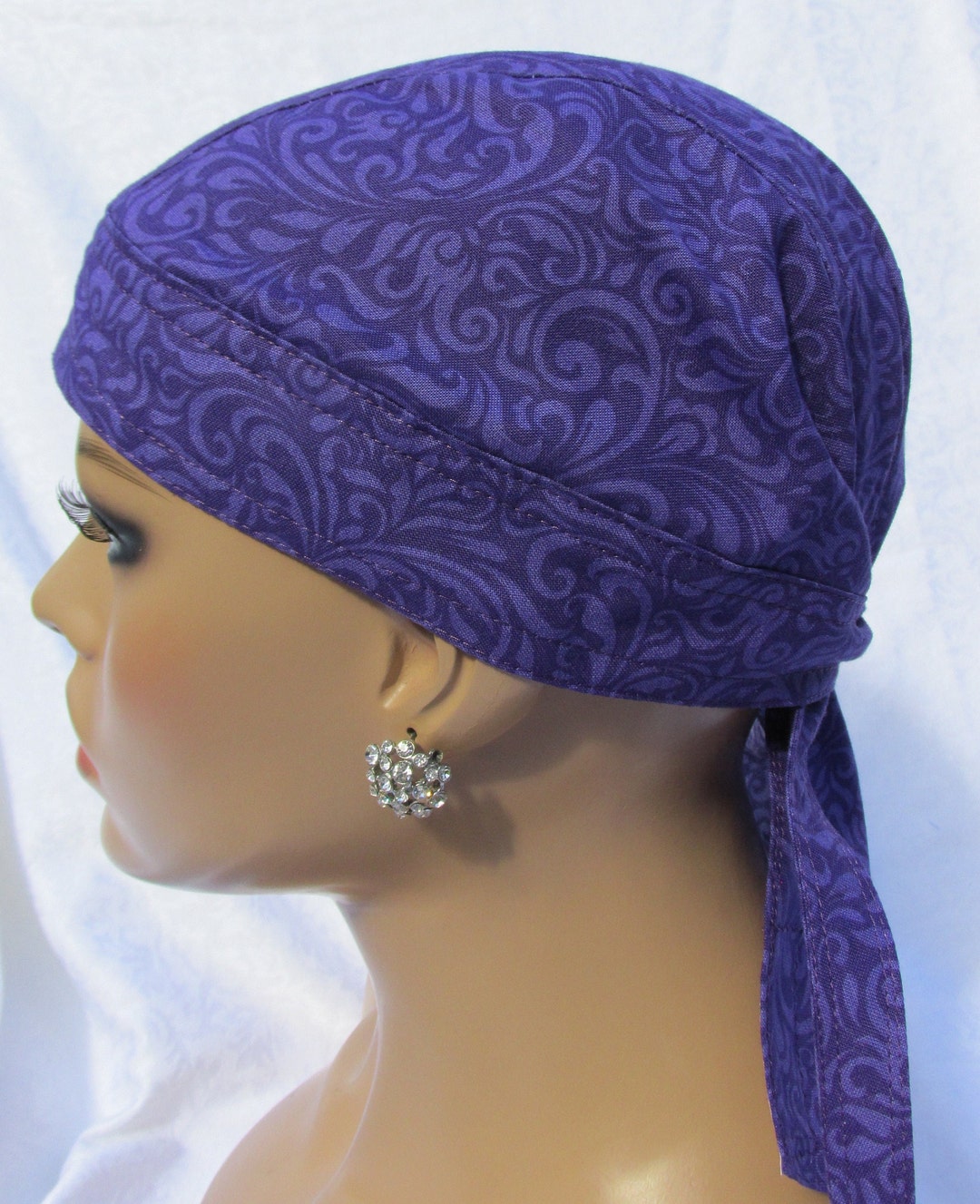 Purple Skull Cap Do Rag Chemo Hair Loss Hat With a Cotton Terry Cloth ...