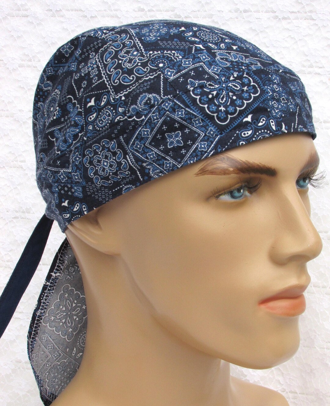 Navy Blue Paisley Bandana Skull Cap Doo Rag Chemo Hair Loss Hat With a ...