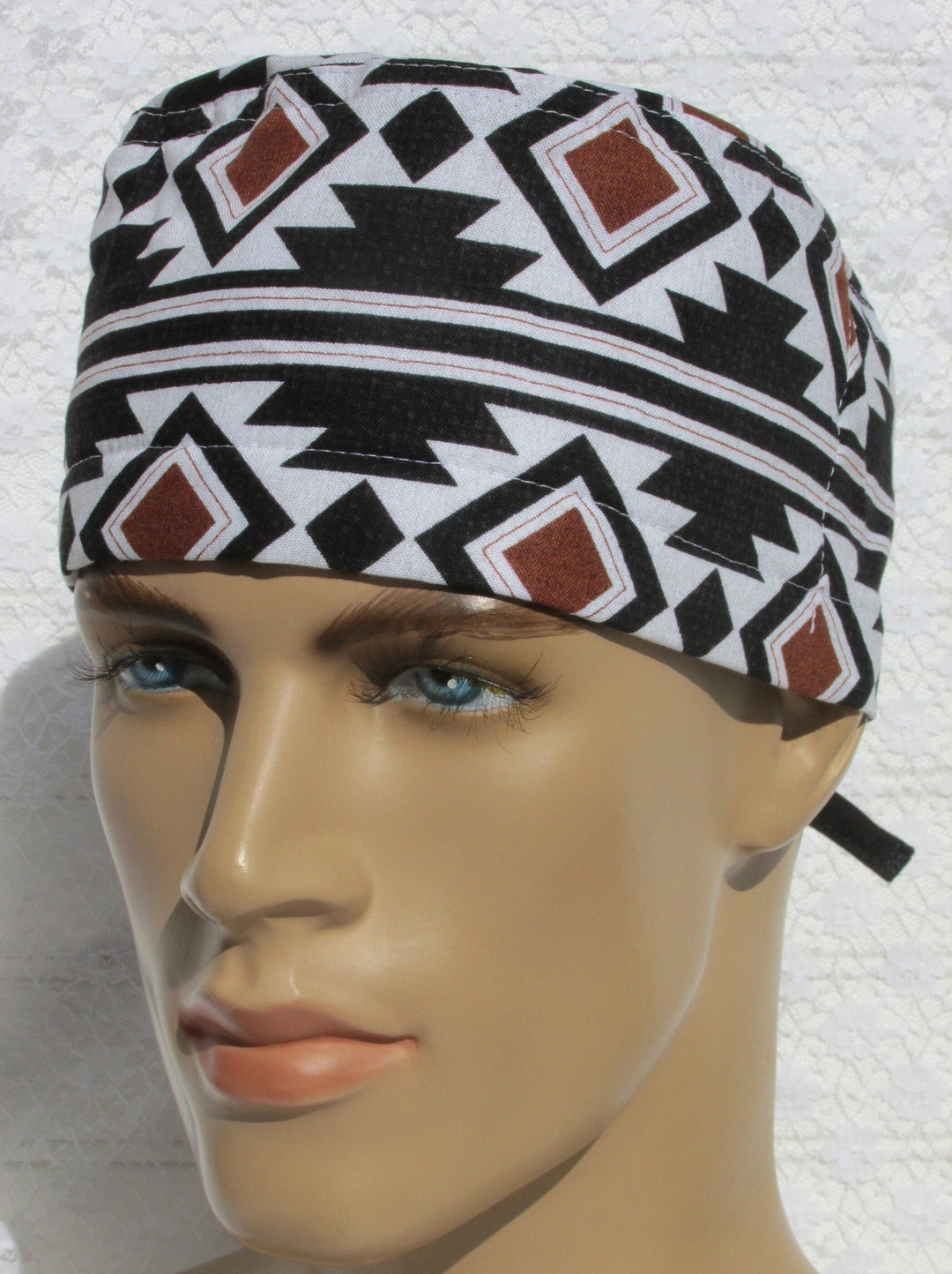 Aztec Scrub Hat, Chemo Hat, Chef's Hat With a Cotton Terry Cloth Sweat ...