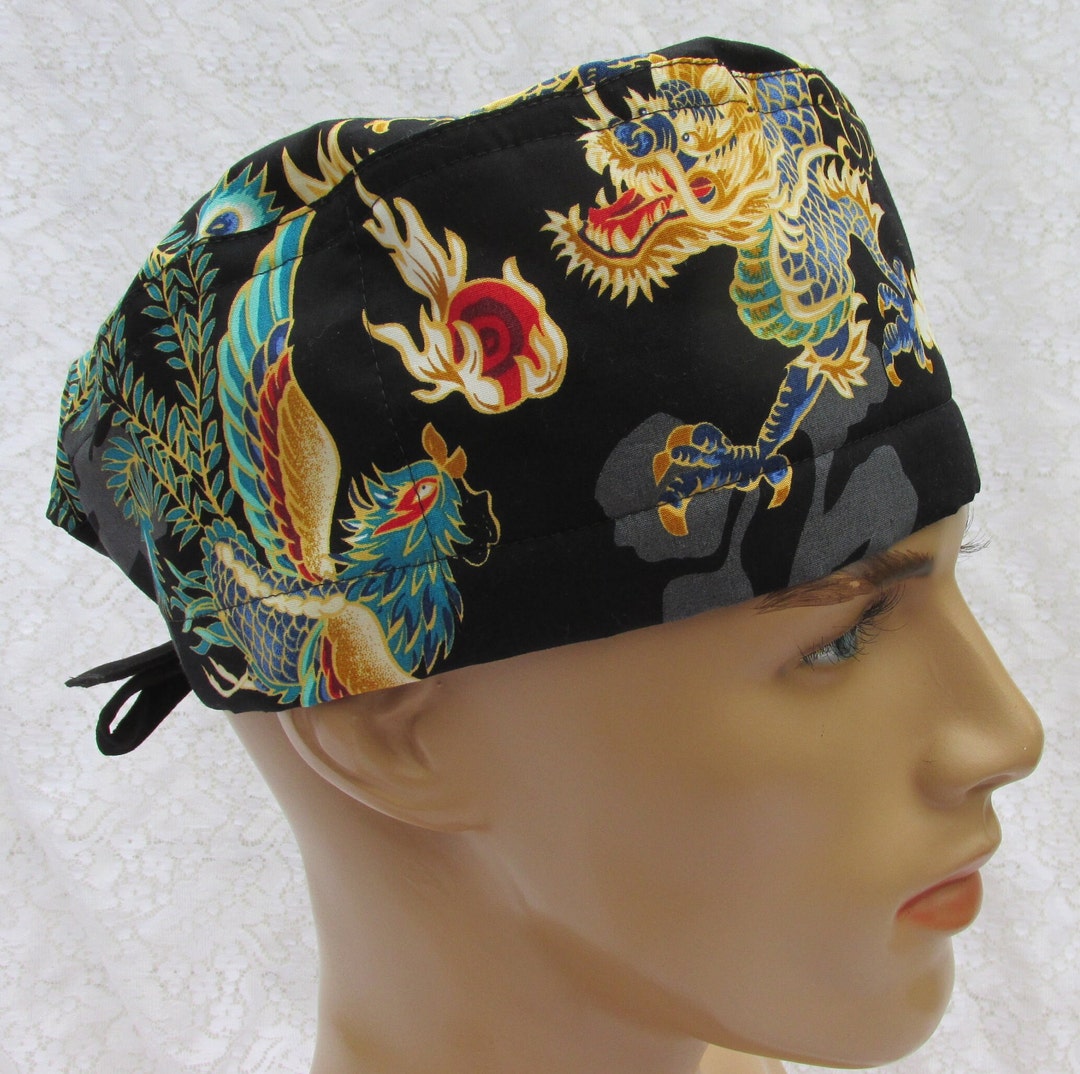 Asian Dragon Print Scrub Cap Chemo Hair Loss Hat With a Cotton Terry ...