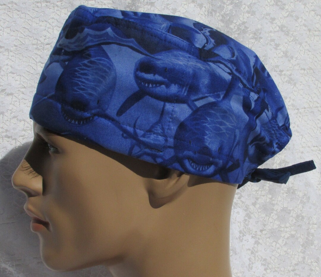 Shark Scrub Hat, Chemo Hair Loss Hat, Chef's Hat With a Cotton Terry ...