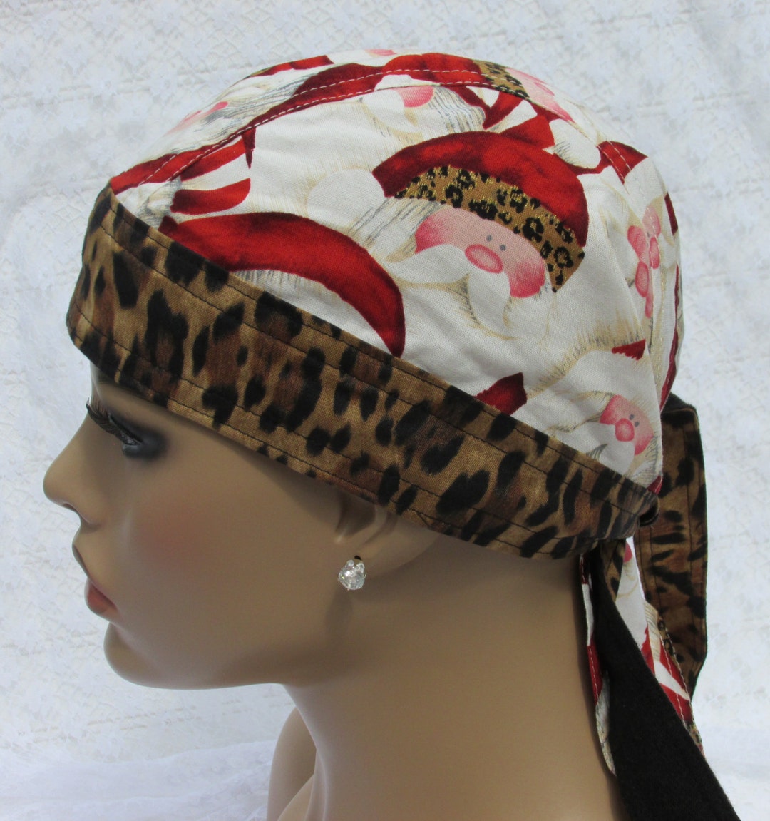 Santa Hat, Santa Skull Cap, Doo Rag, Chemo Hair Loss Hat With a Cotton ...