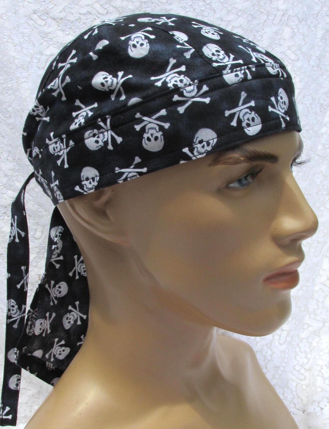 Cross Bones Skull Doo Rag, Pirate Skull Cap, Chemo Hair Loss Hat With a ...