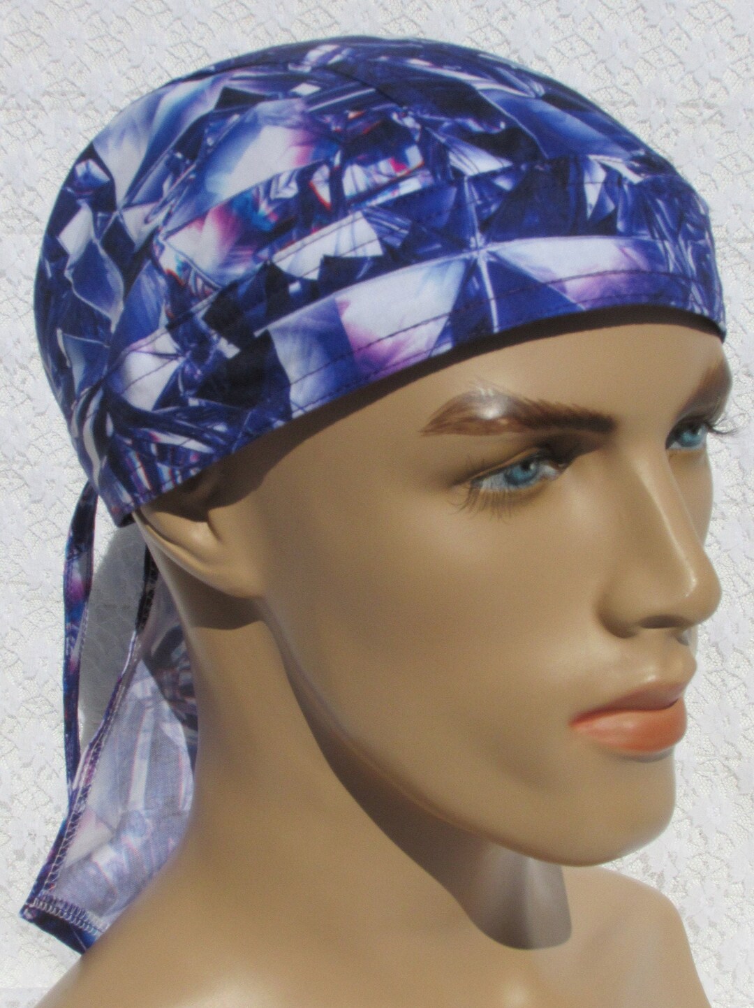 Purple Crystal Skull Cap, Doo Rag, Chemo Hat, Chef Hat With a Cotton ...