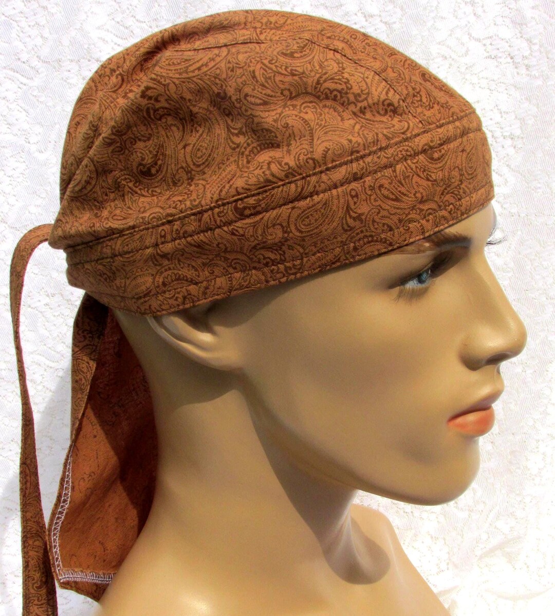 Brown Paisley Skull Cap, Cancer Hair Loss Hat With a Cotton Terry Cloth ...