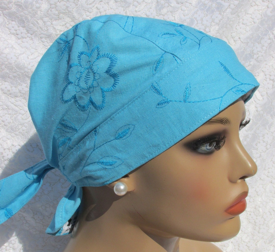 Women's Turquoise Chemo Hat, Cancer Hair Loss Hat, Bandana Hat With a ...