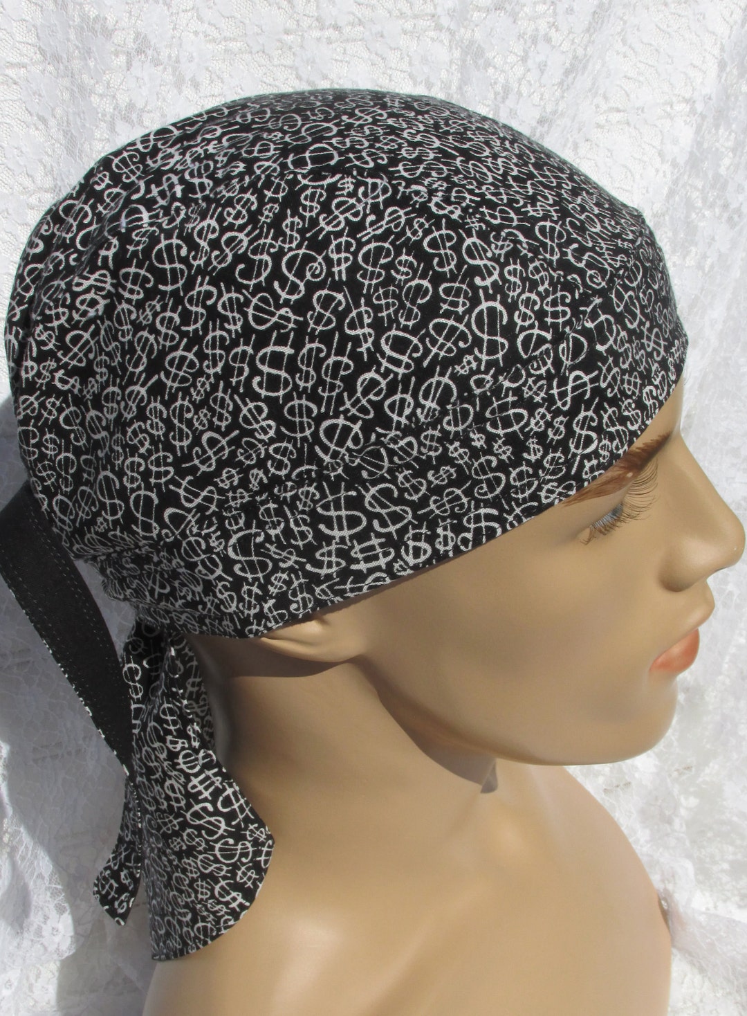 Money Dollar Sign Skull Cap, Doo Rag, Chemo Hat, Cancer Hat With a ...