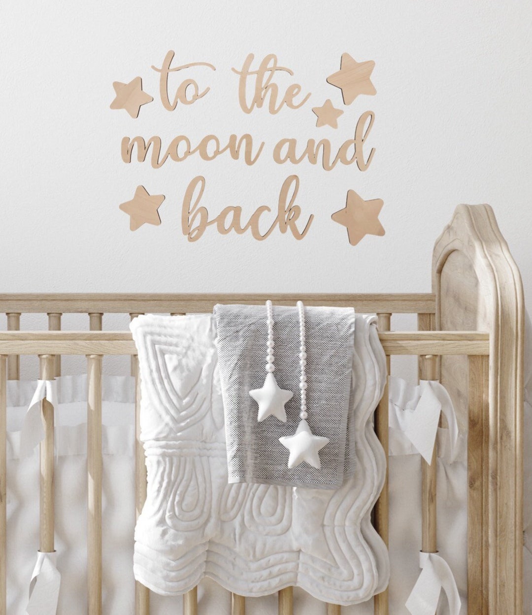To the Moon and Back Wooden Wall Script Art & Stars Decals – Nursery ...