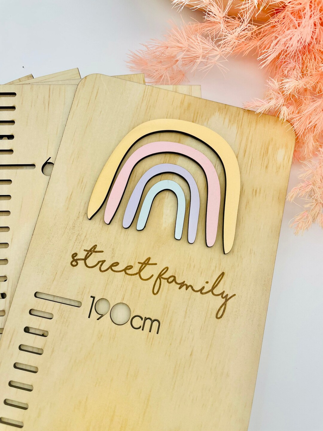 Personalized Wooden Growth Chart – 3D Rainbow Design – Custom Name ...