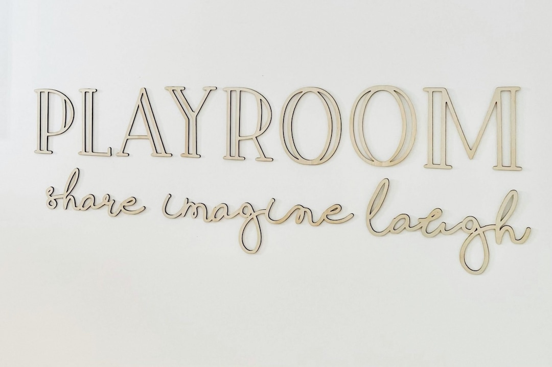 PLAYROOM Wooden Wall Script Art – Kids Playroom Decor | Modern Wooden ...