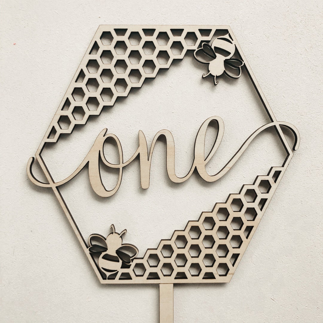 Bumble Bee ONE Birthday Cake Topper – 1st Bee-day Party Decor | Wooden ...