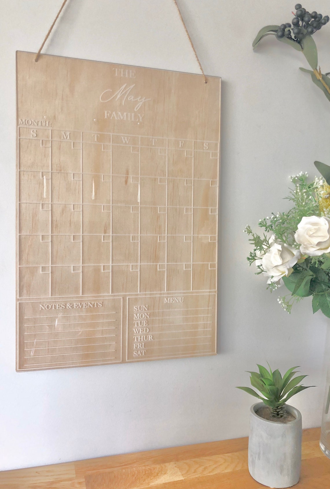Hanging Acrylic Wood Personalized Monthly Family Calendar | Etsy