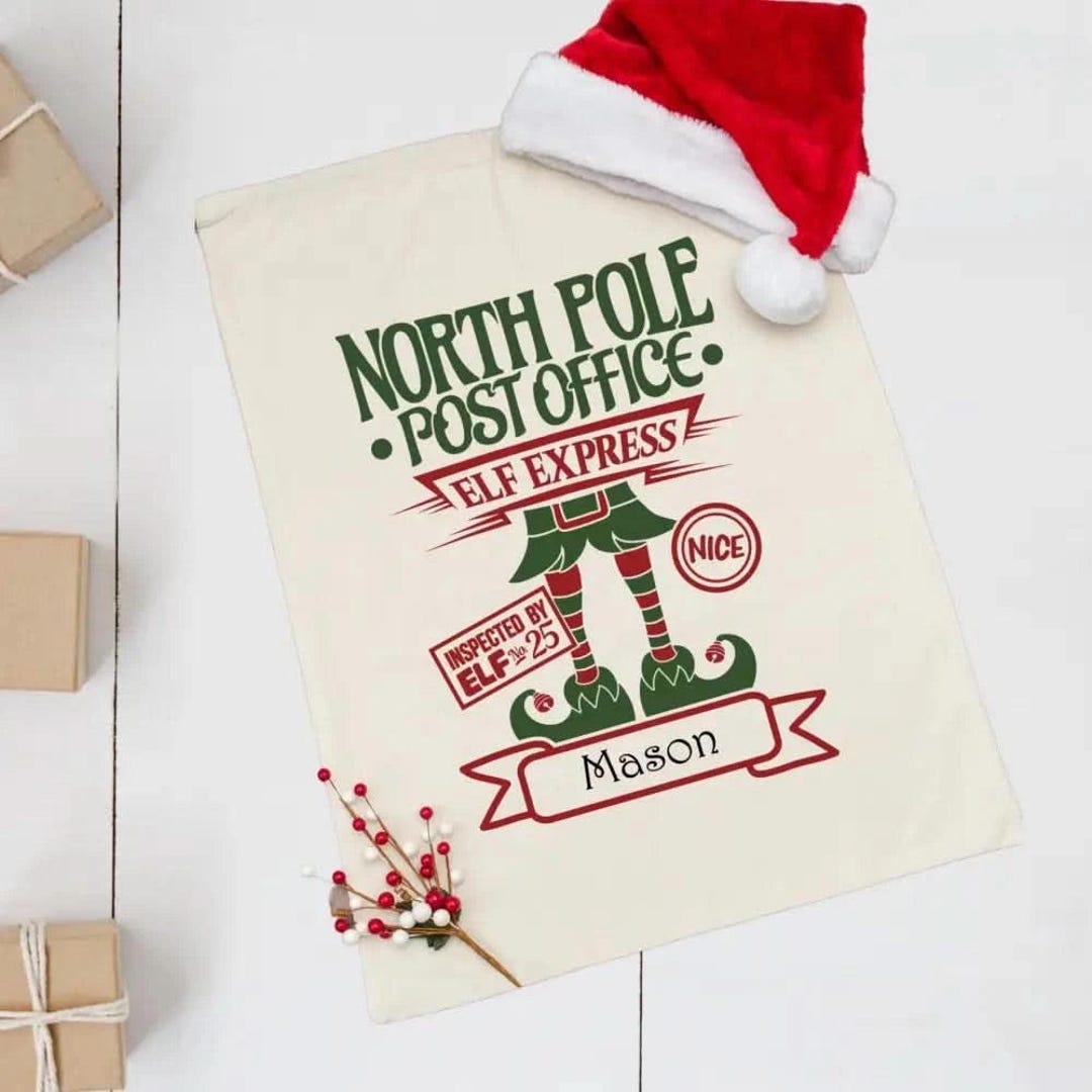 Personalised Linen Santa Sack - Elf Express - Pre Order Ships Eng of ...