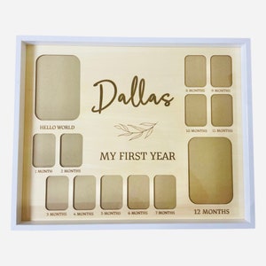 Personalised My First Year Photo Frame – Wooden Baby Milestone Frame ...