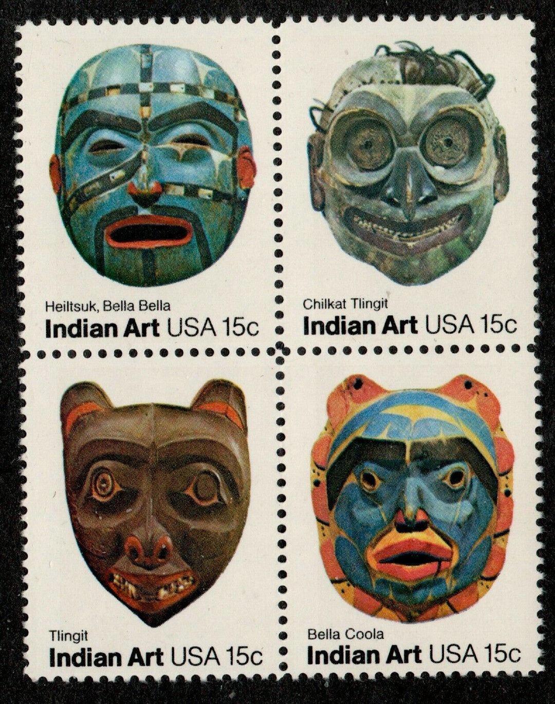 PACIFIC Northwest INDIAN MASKS 1980 Block of Four Mint Never Hinged 15c ...