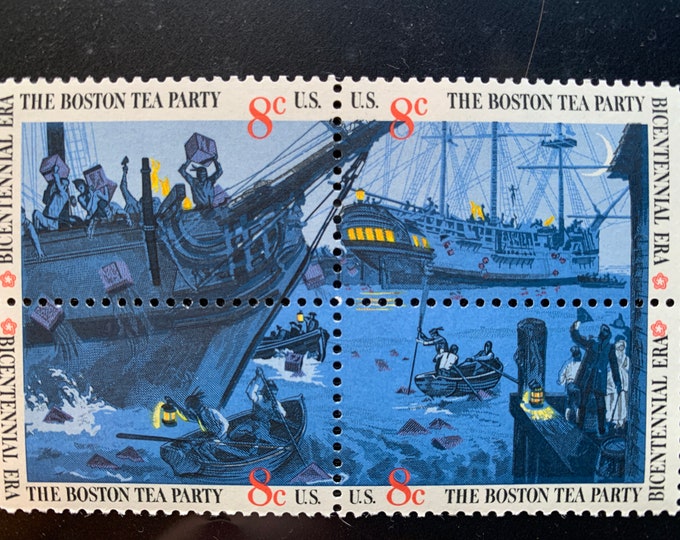 BOSTON TEA PARTY 1973 Bicentennial Era 8c Mint Usable Stamps Block of ...