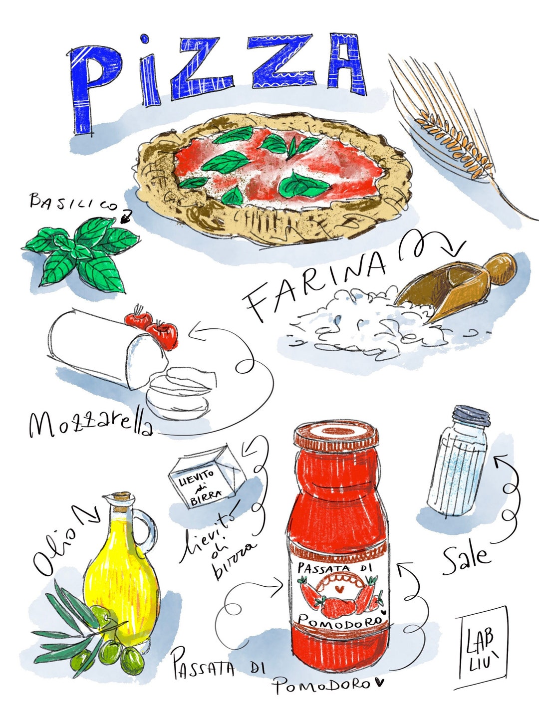 Illustrated Digital Pizza Recipe, Cooking Recipes, Italian Pizza ...