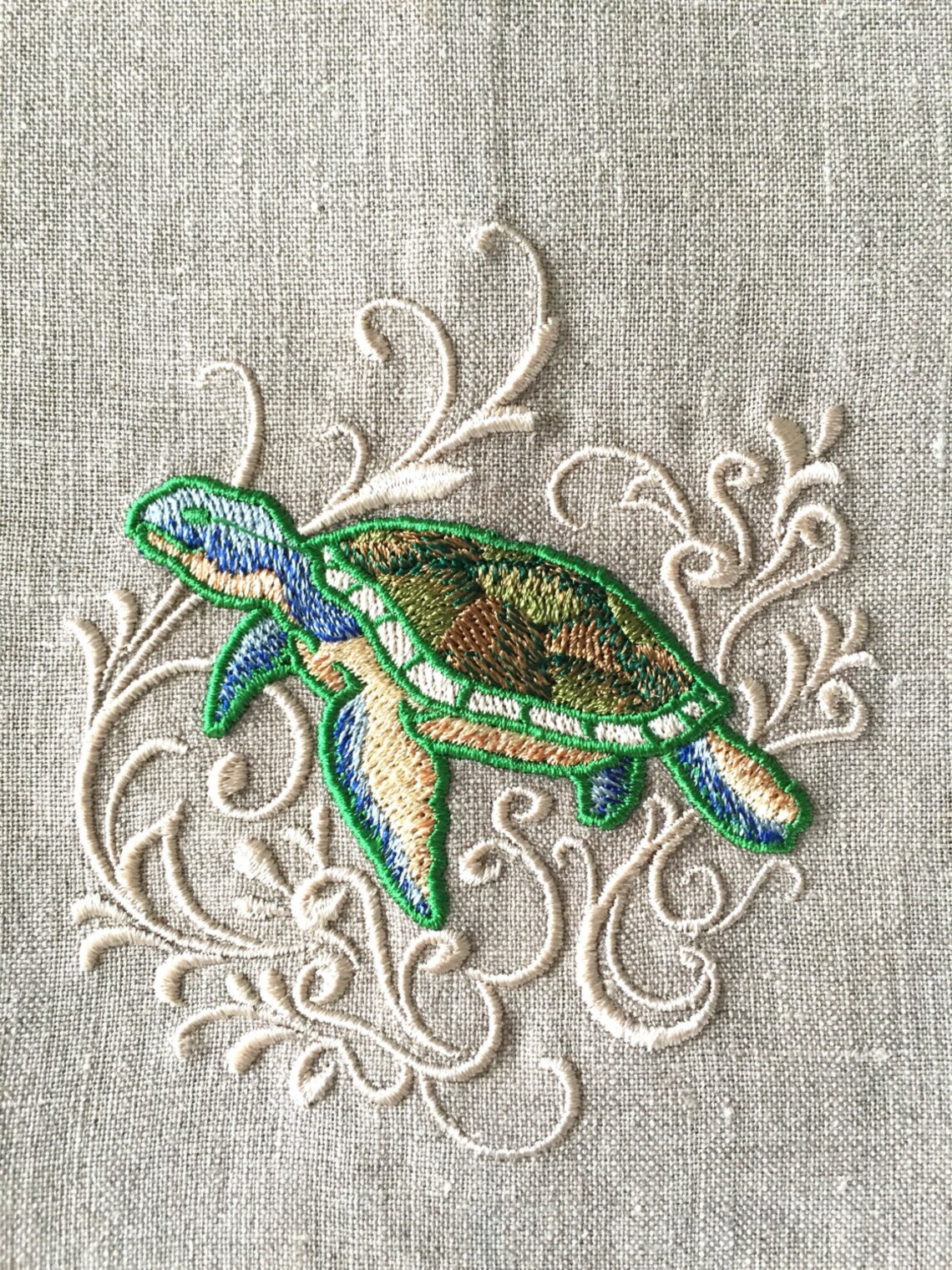 Sea Turtle Tea Towel or Guest Towel Embroidered on Natural - Etsy