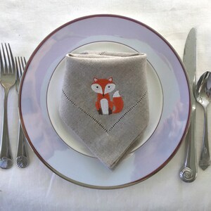 Embroidered Linen Cloth Napkins With Fox. Fine Table Linens. Table ...