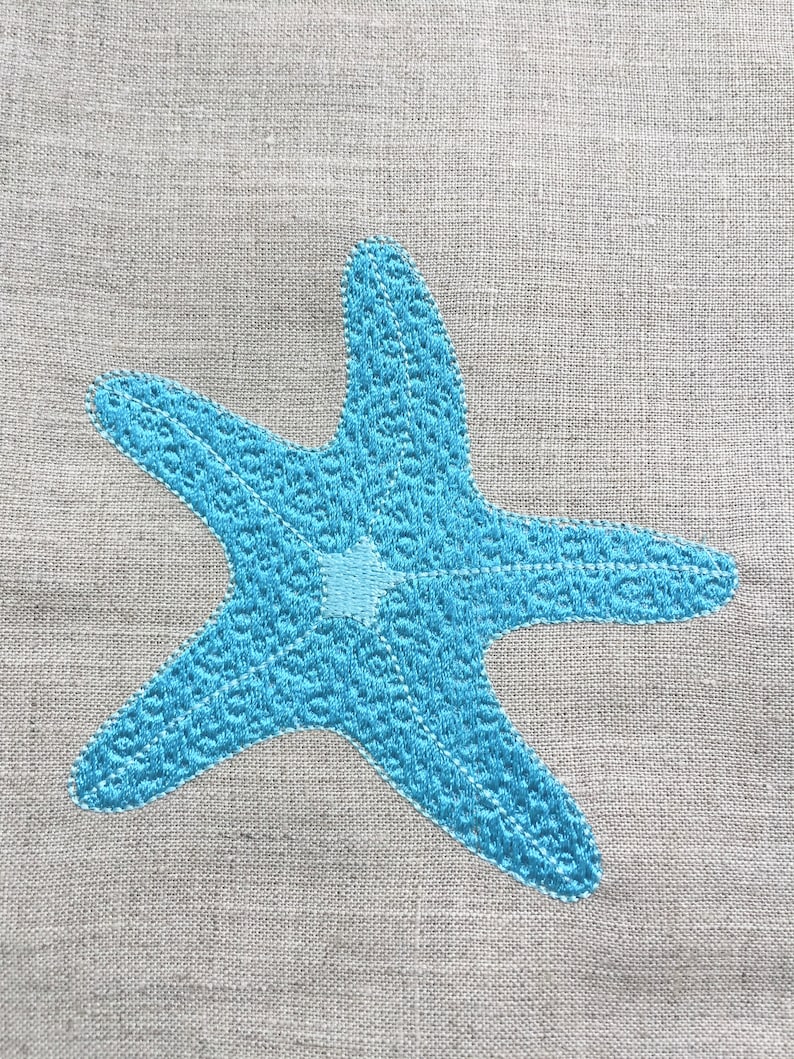 Embroidered Starfish Tea Towel, Guest Towel, Hand Towel. Natural Linen ...