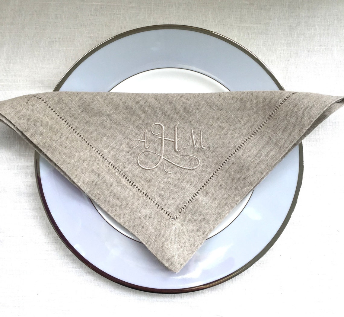 Monogrammed Embroidered Linen Napkins / Personalized Table Linens ...