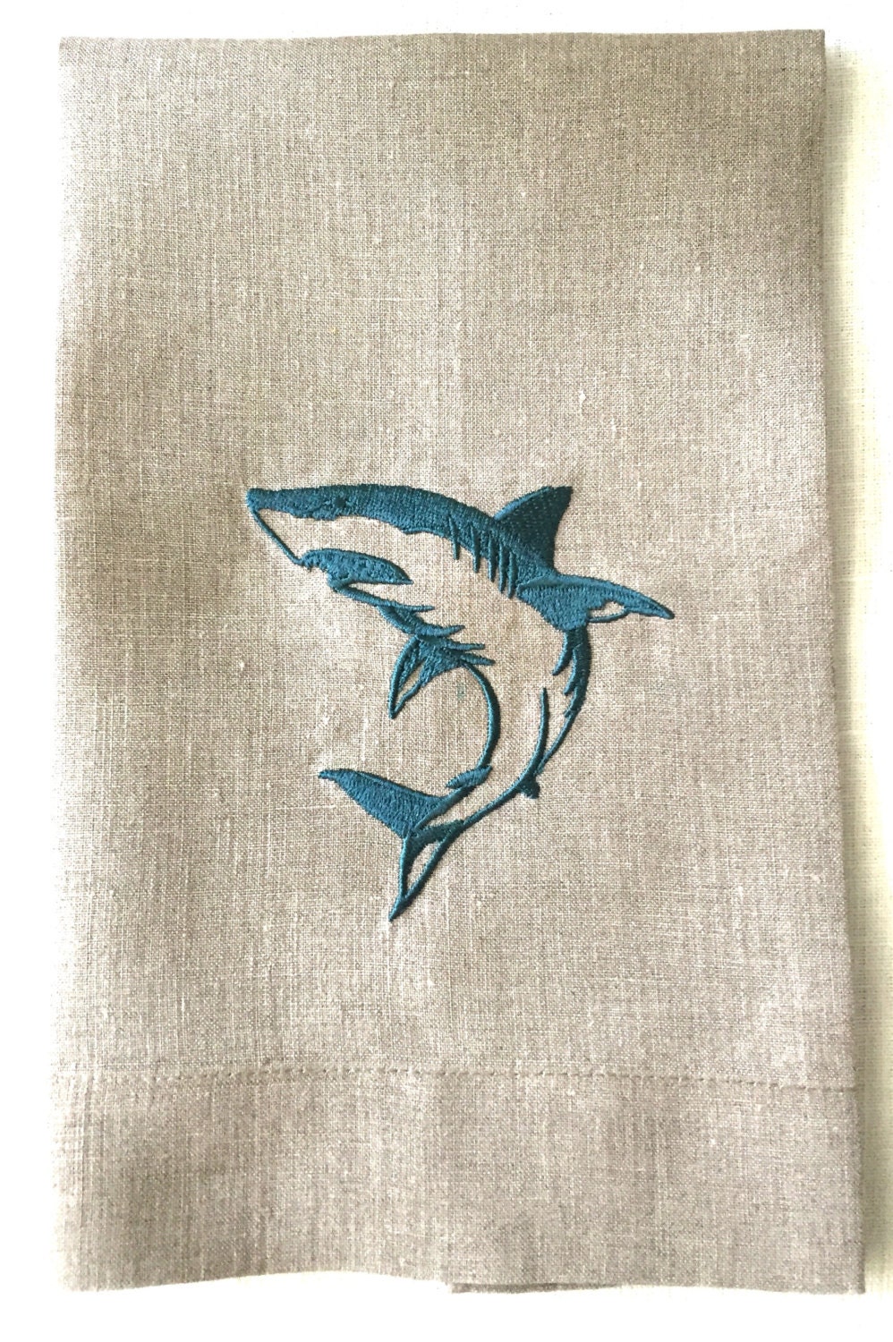 Tea Towel Guest Towel or Hand Towel Embroidered Shark on - Etsy