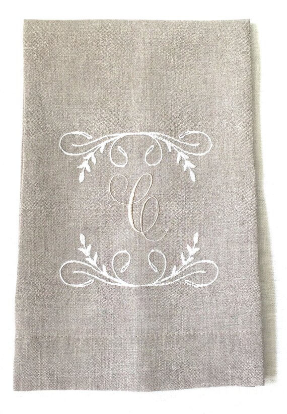 Monogrammed Tea Towel or Guest Towel Embroidered on Linen. | Etsy