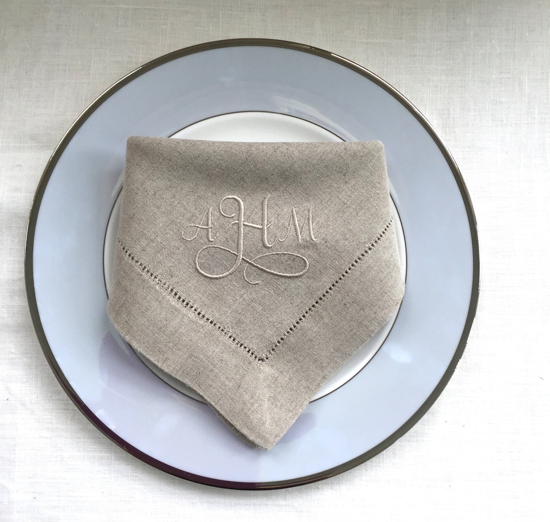 Monogrammed Embroidered Linen Napkins / Personalized Table Linens ...