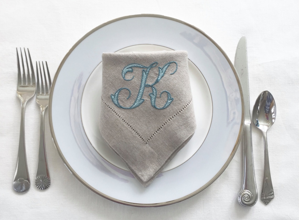 Monogram Embroidered Cloth Napkins Fancy Chevron Letter. Table - Etsy