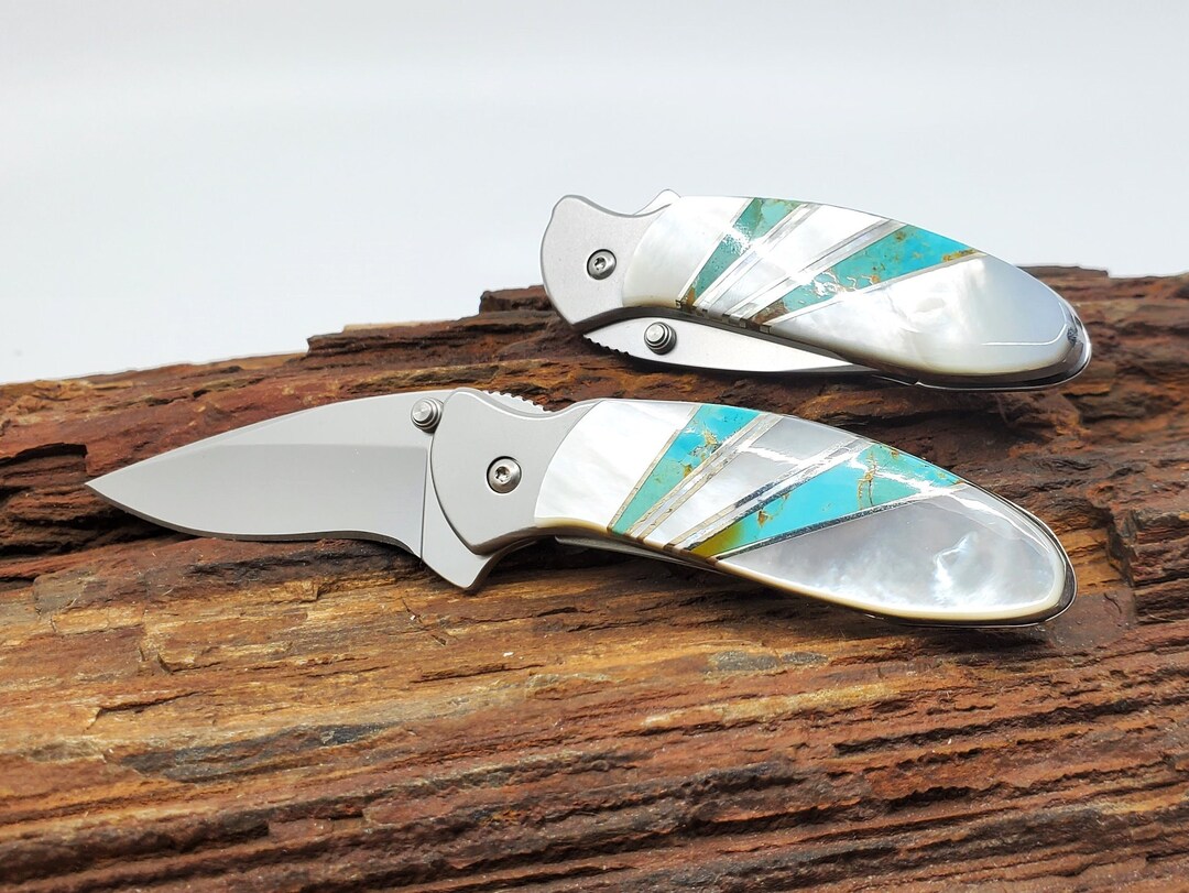 Mother of Pearl Turquoise Knife Kershaw Chive Folding Pocket - Etsy