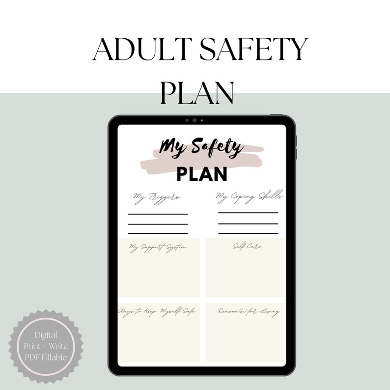 Crisis Safety Plan Worksheet Instant Download, Fillable Therapy ...