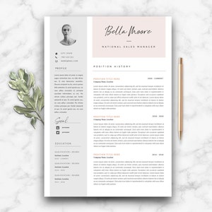 Pink Resume Template With Photo for Microsoft Word | "bella ...