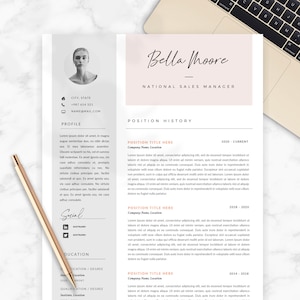 Pink Resume Template With Photo for Microsoft Word | "bella ...