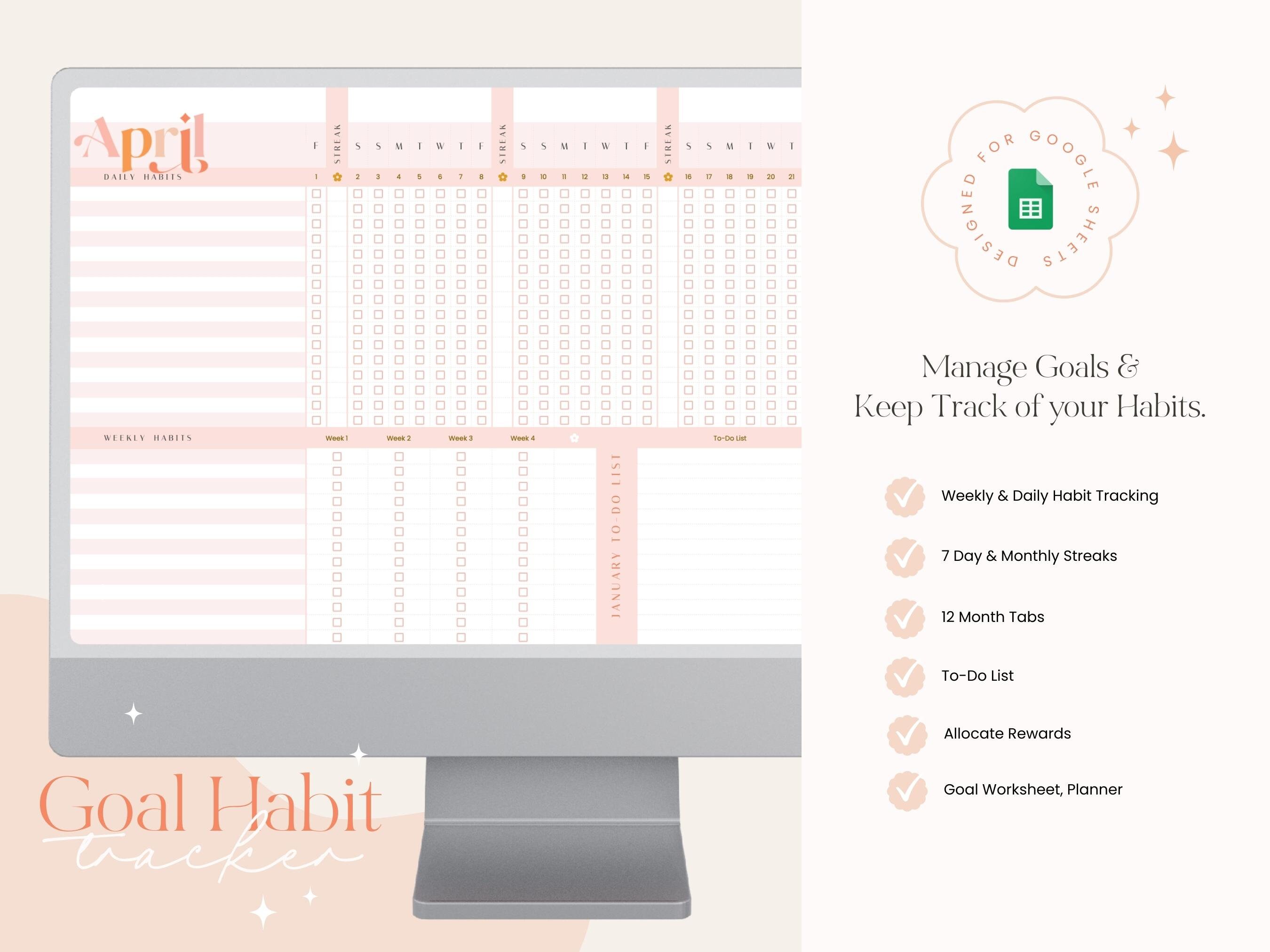 Habit Tracker Google Sheet Template Cute Daily Weekly - Etsy