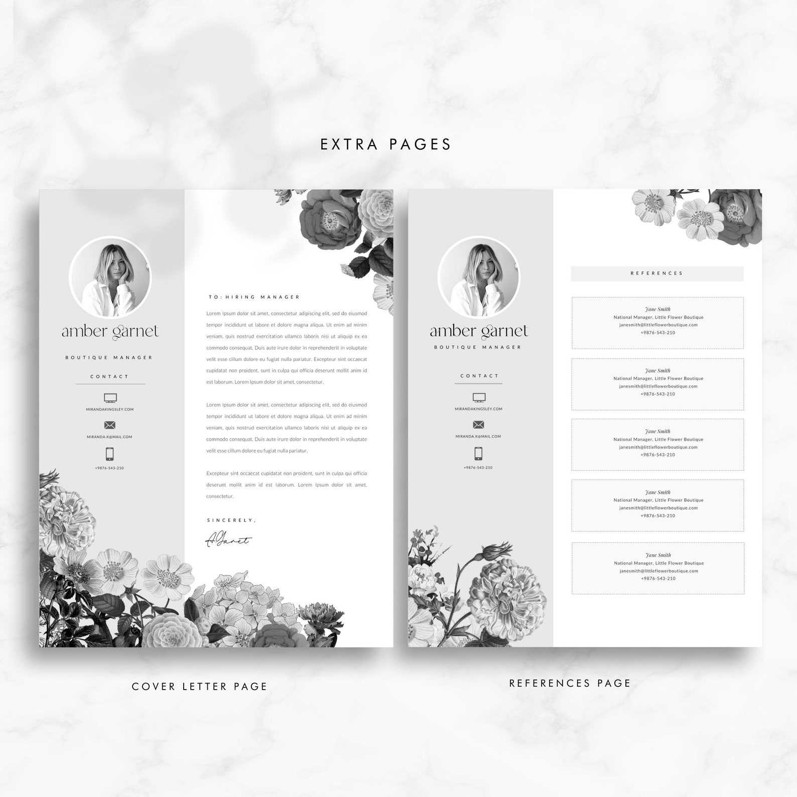 Pretty Resume Template for Pages, Canva and Word 'florist' Application ...