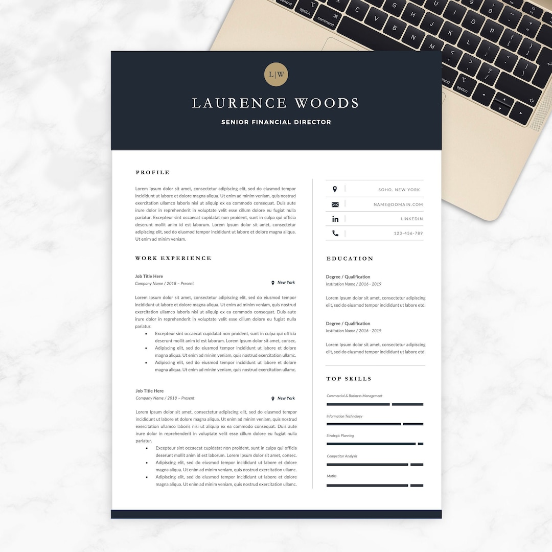 Resume Template 2 Page | Navy Blue CV Template + Cover Letter for Word ...