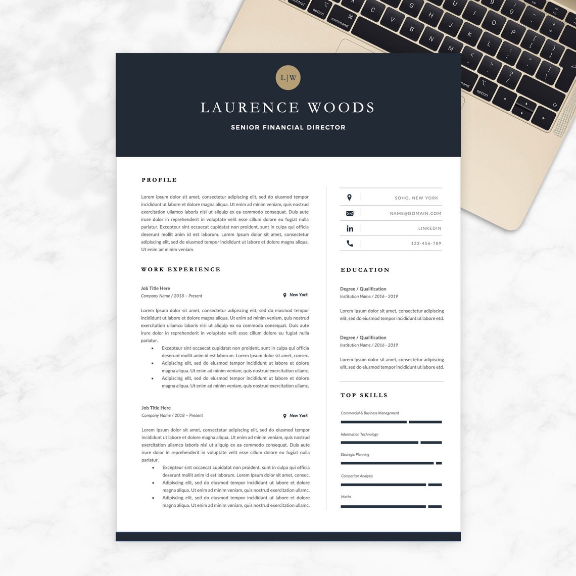 Resume Template 2 Page | Navy Blue CV Template + Cover Letter for Word ...