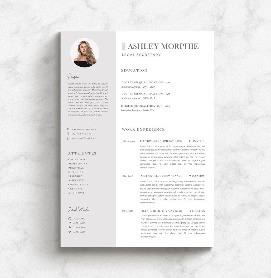 2 Page Resume Template and Cover Letter ashley | Etsy