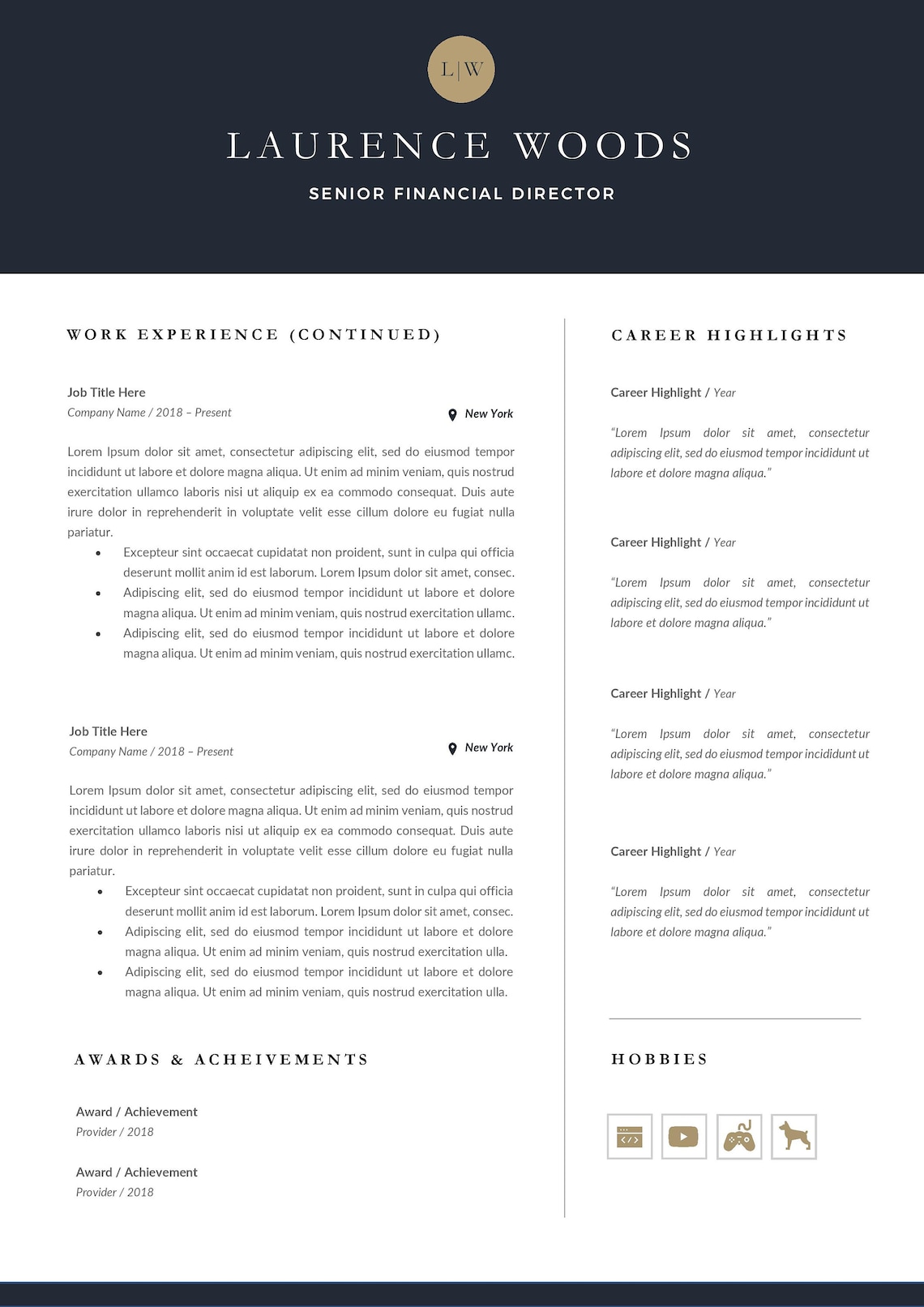 Resume Template 2 Page Navy Blue CV Template Cover Letter | Etsy