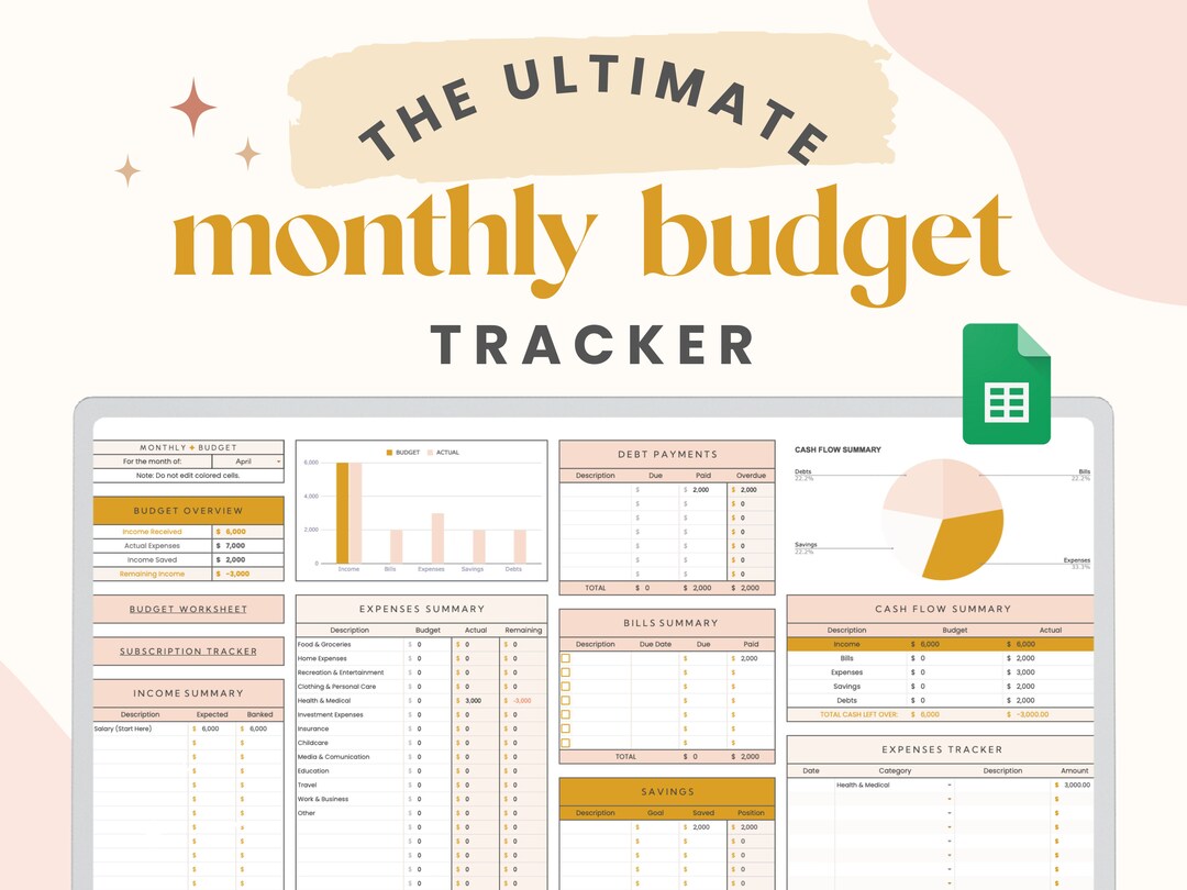 Boho Monthly Budget Spreadsheet for Google Sheets Digital Budget ...
