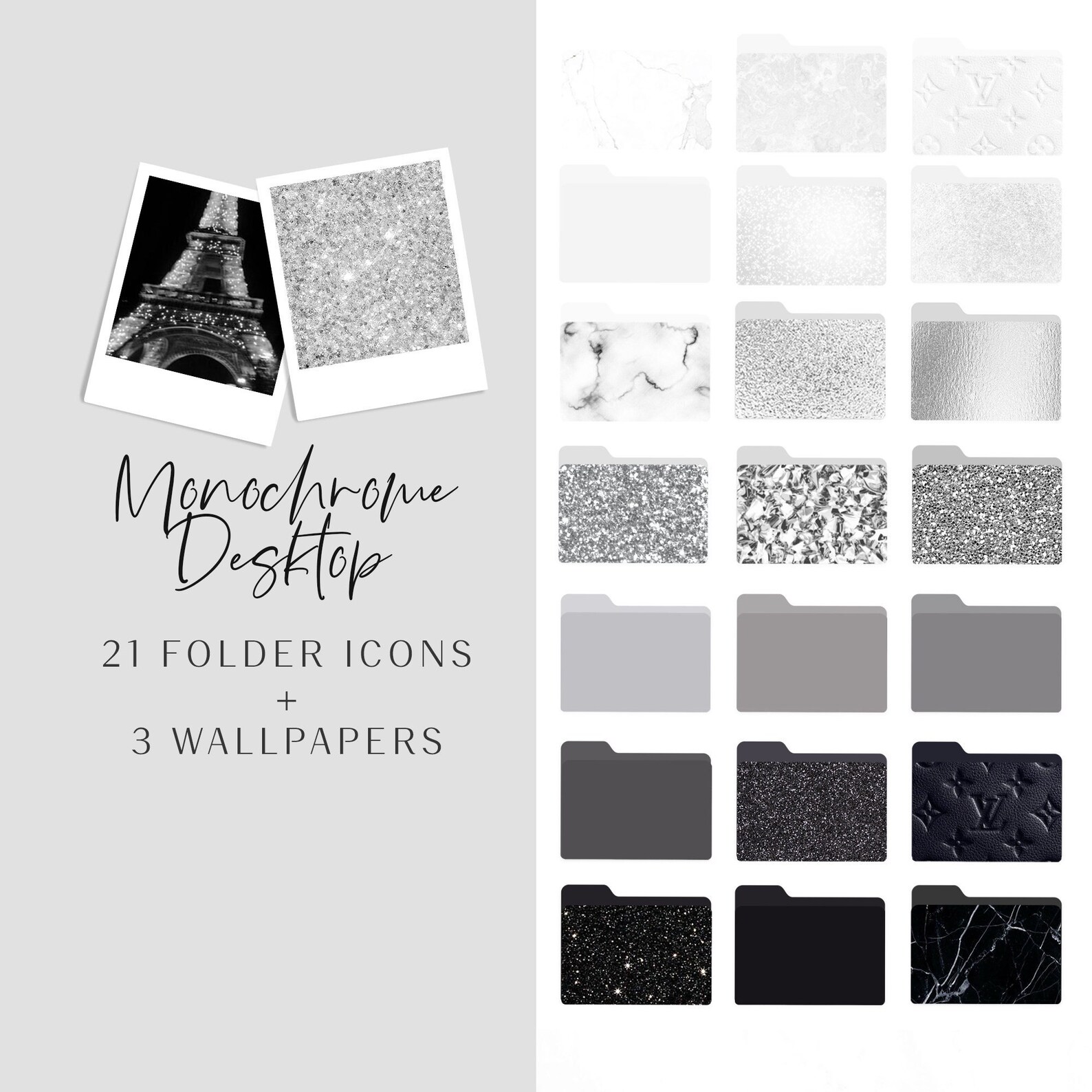 Monochrome Desktop Folder Icons for Mac & Windows Greyscale - Etsy