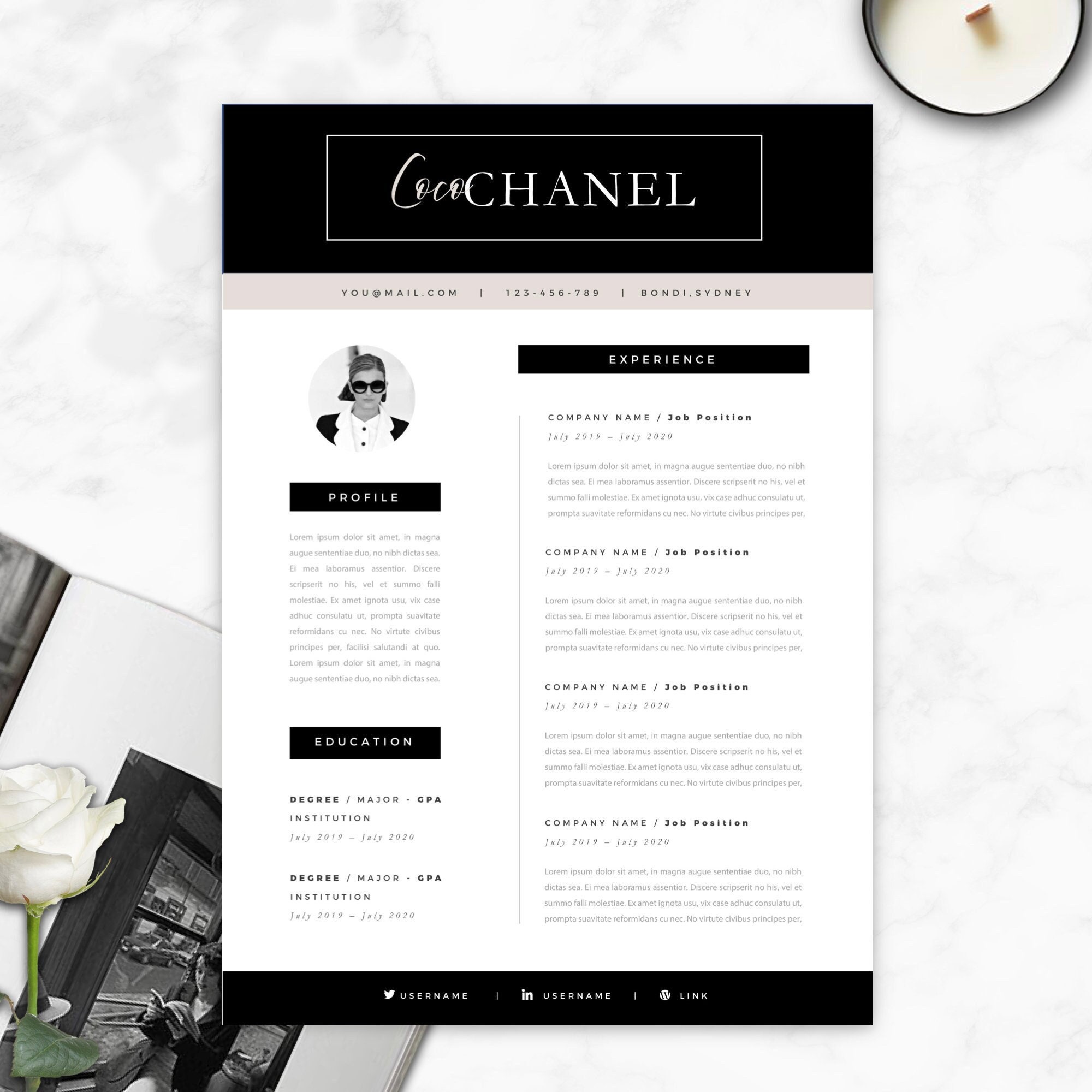 Resume Template 3 Page coco Chanel CV Template - Etsy Australia