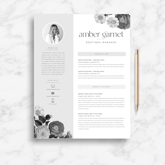 Pretty Resume Template for Pages Canva and Word | Etsy