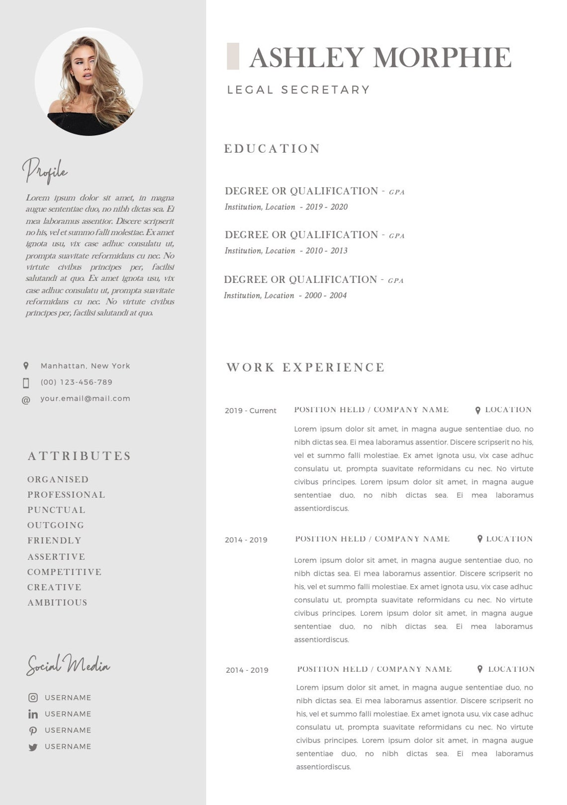 2 Page Resume Template and Cover Letter ashley | Etsy