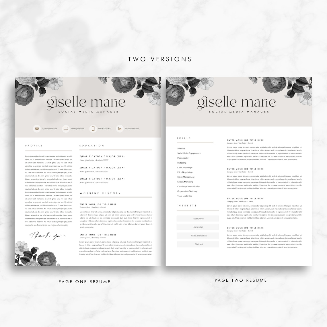 Resume Template for Canva 2 Page CV Template Cover Letter | Etsy