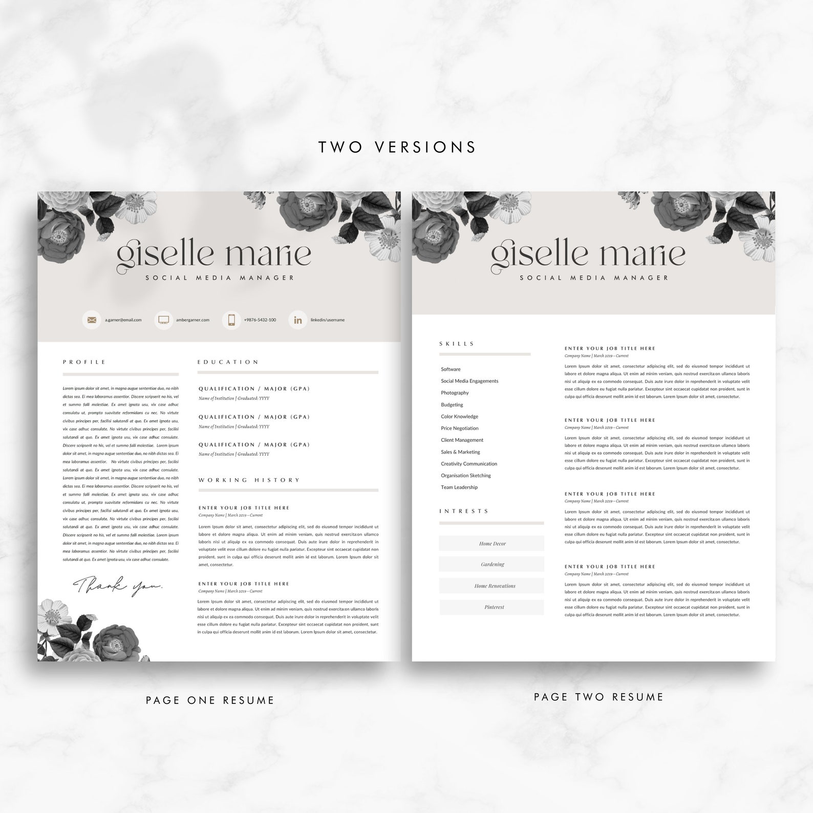 Resume Template for Canva | 2 Page CV Template + Cover Letter ...