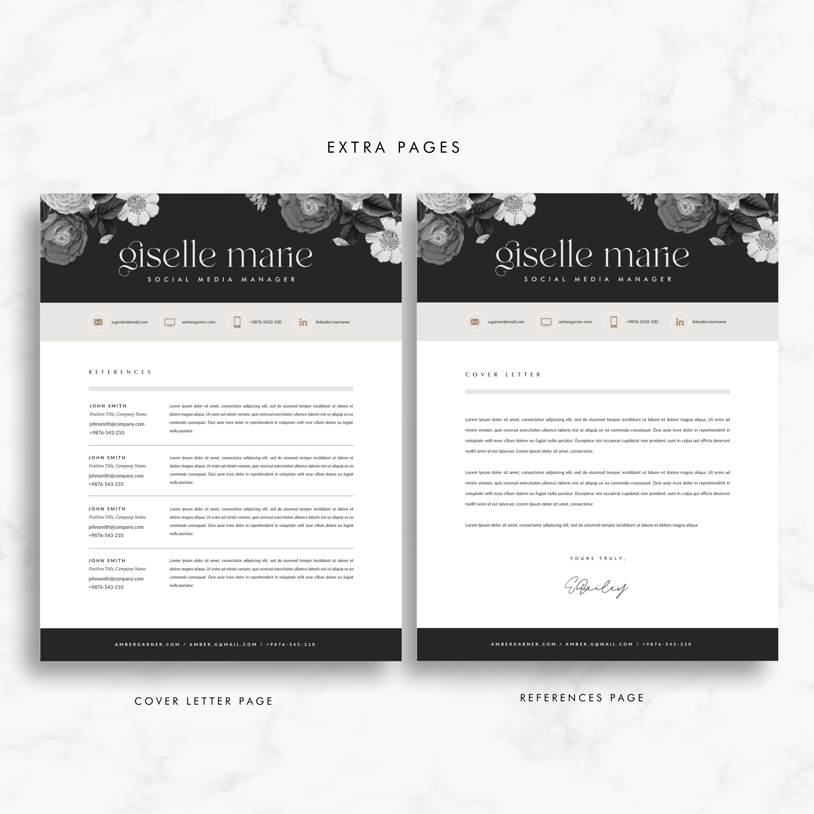 Resume Template for Canva | 2 Page CV Template + Cover Letter | Instant ...