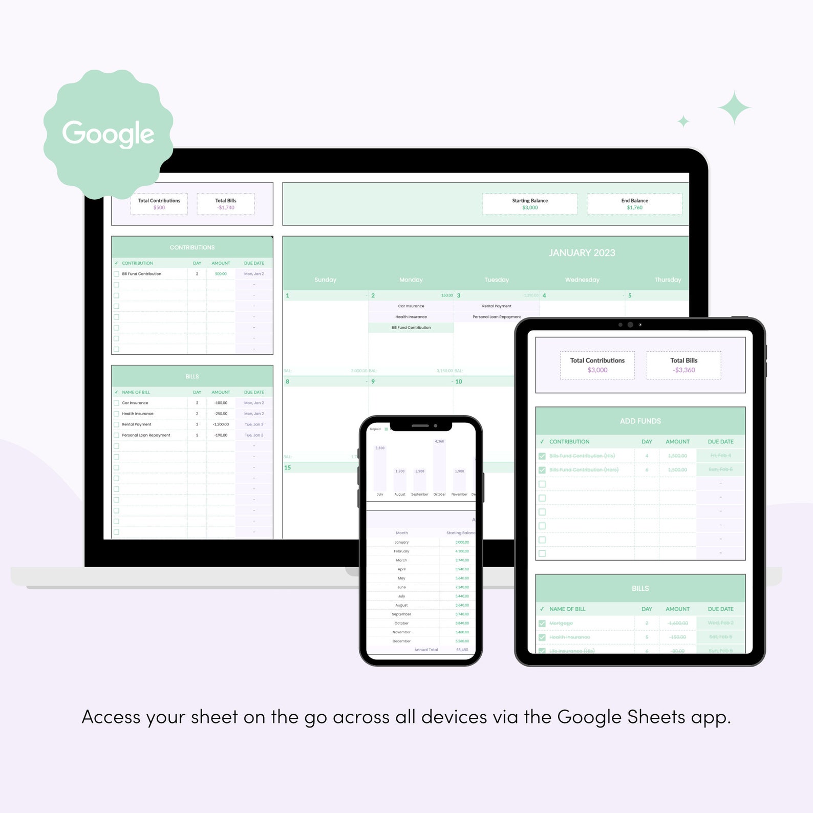 Bill Tracker Google Sheets, Bills Calendar Annual Budget Spreadsheet ...