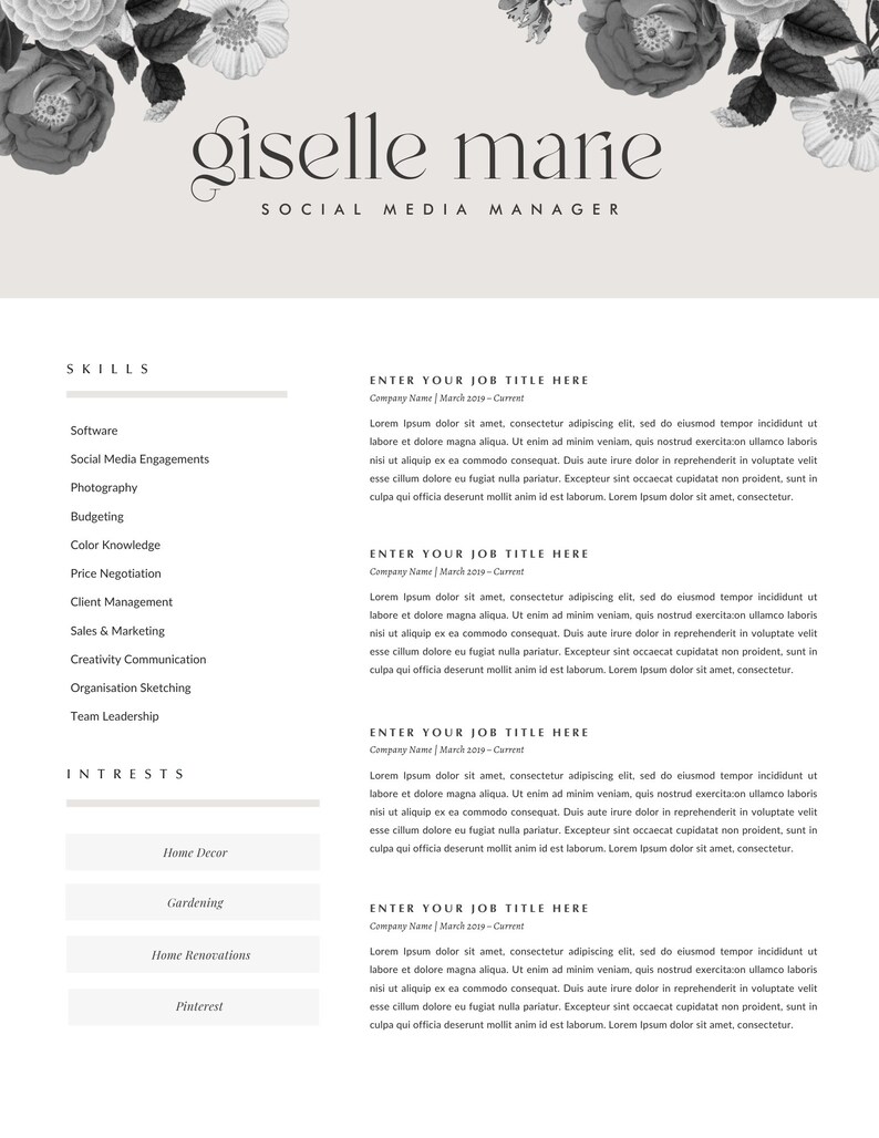 Resume Template for Canva | 2 Page CV Template + Cover Letter ...