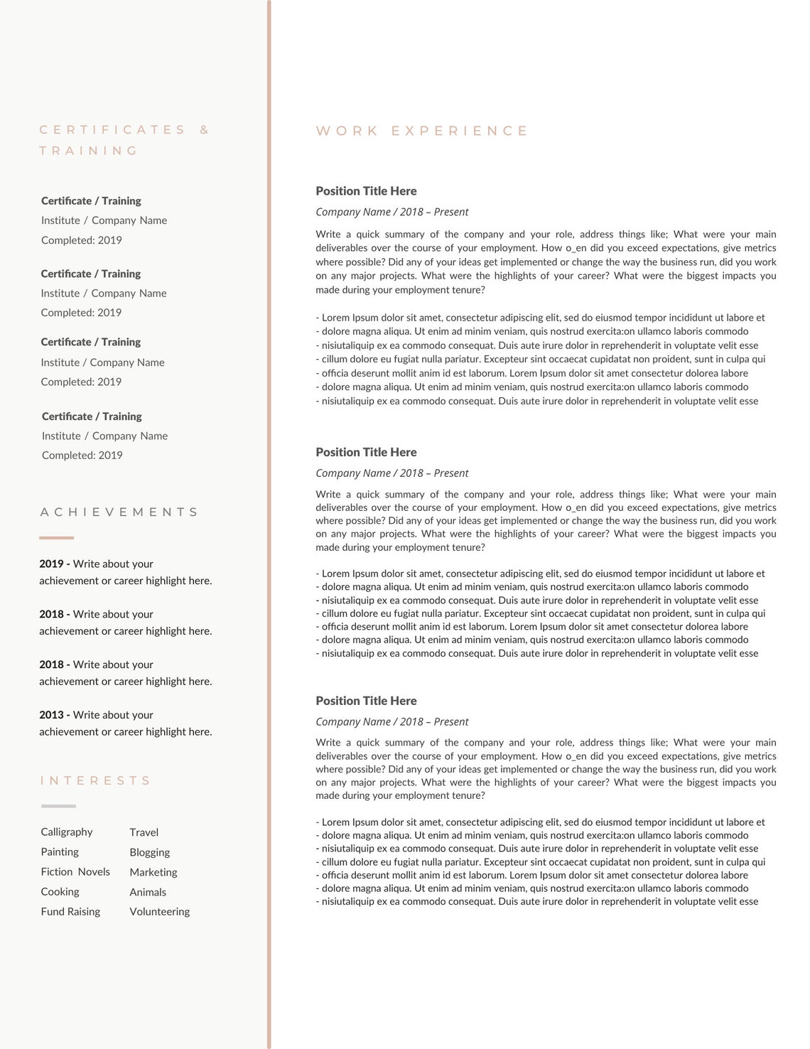 Rose Gold Resume Template for Canva Simple CV Cover Letter - Etsy Australia